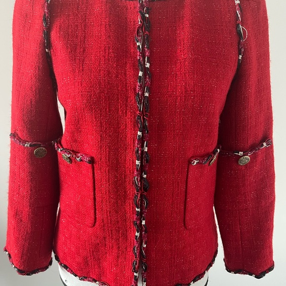 CHANEL | Jackets & Coats | Chanel Tweed Evening Jacket In Beautiful Red ...